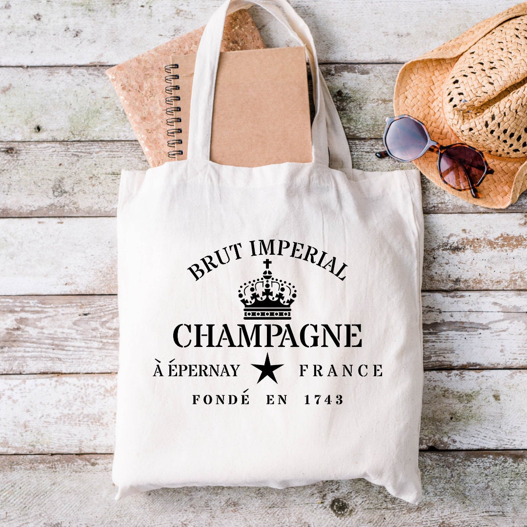 Champagne Tote Bag, French Shabby Chic, Tote Bag Aesthetic, Champagne ...