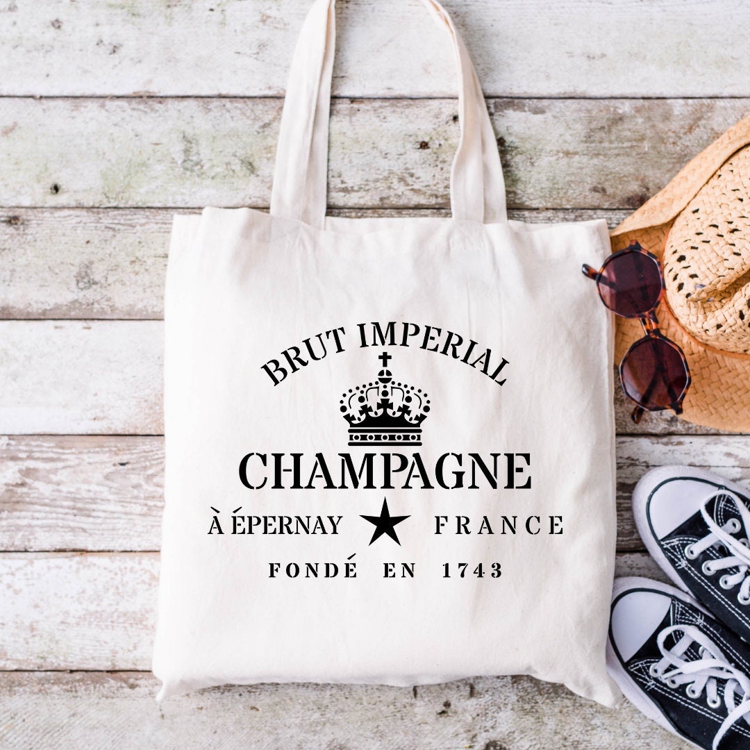 Champagne Tote Bag, French Shabby Chic, Tote Bag Aesthetic, Champagne ...