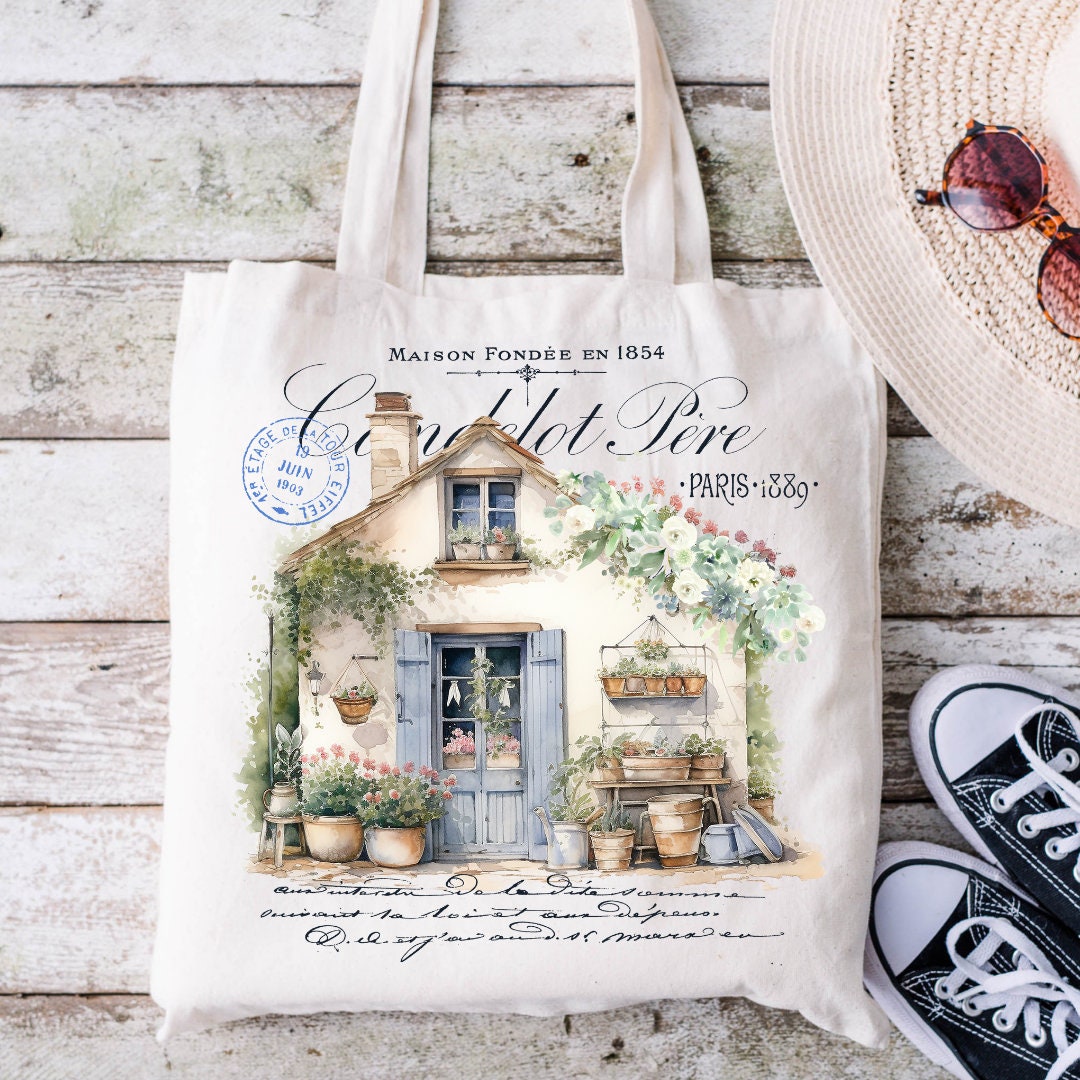 French Country Cottage Tote, Shabby Chic, Cottage Core, Tote Bag ...