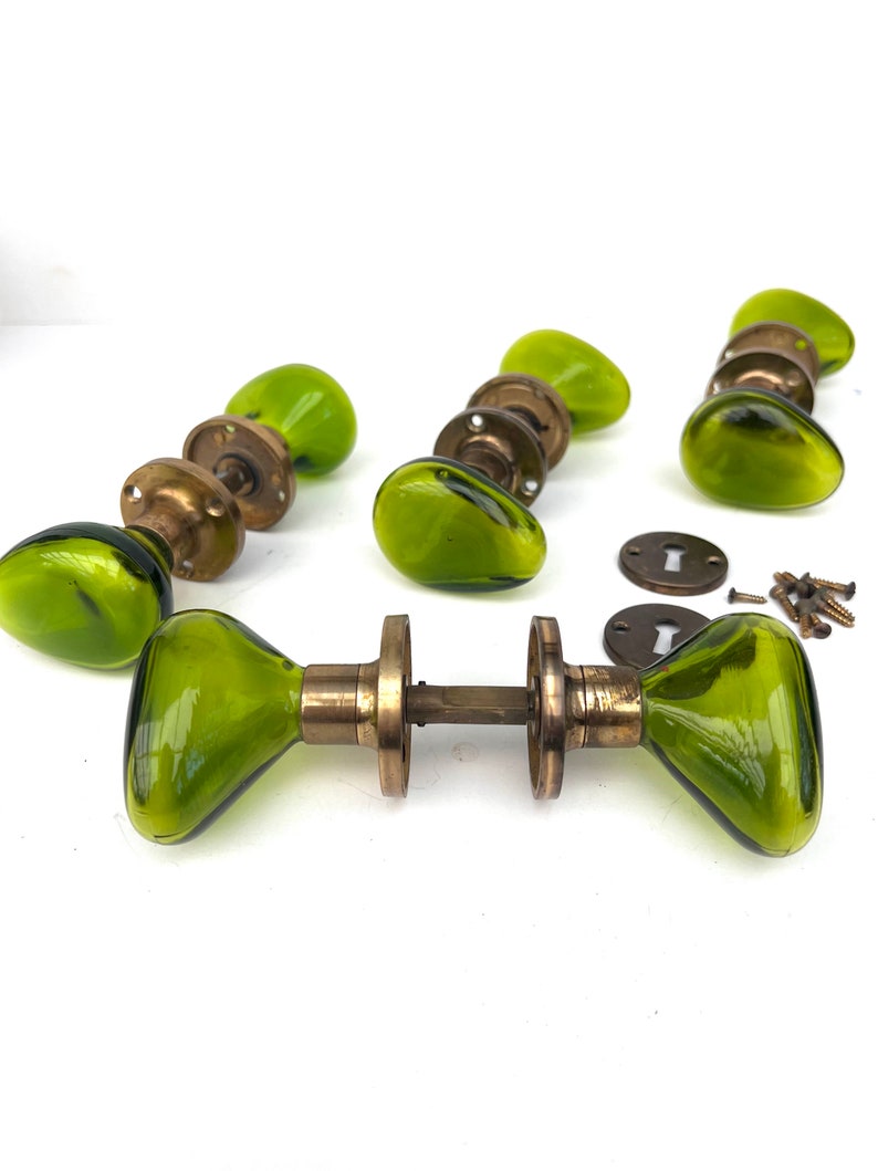 1960s Verrina Green Glass Door Handles: Mid-century Modern Brass Hardware (set of 4) - Etsy