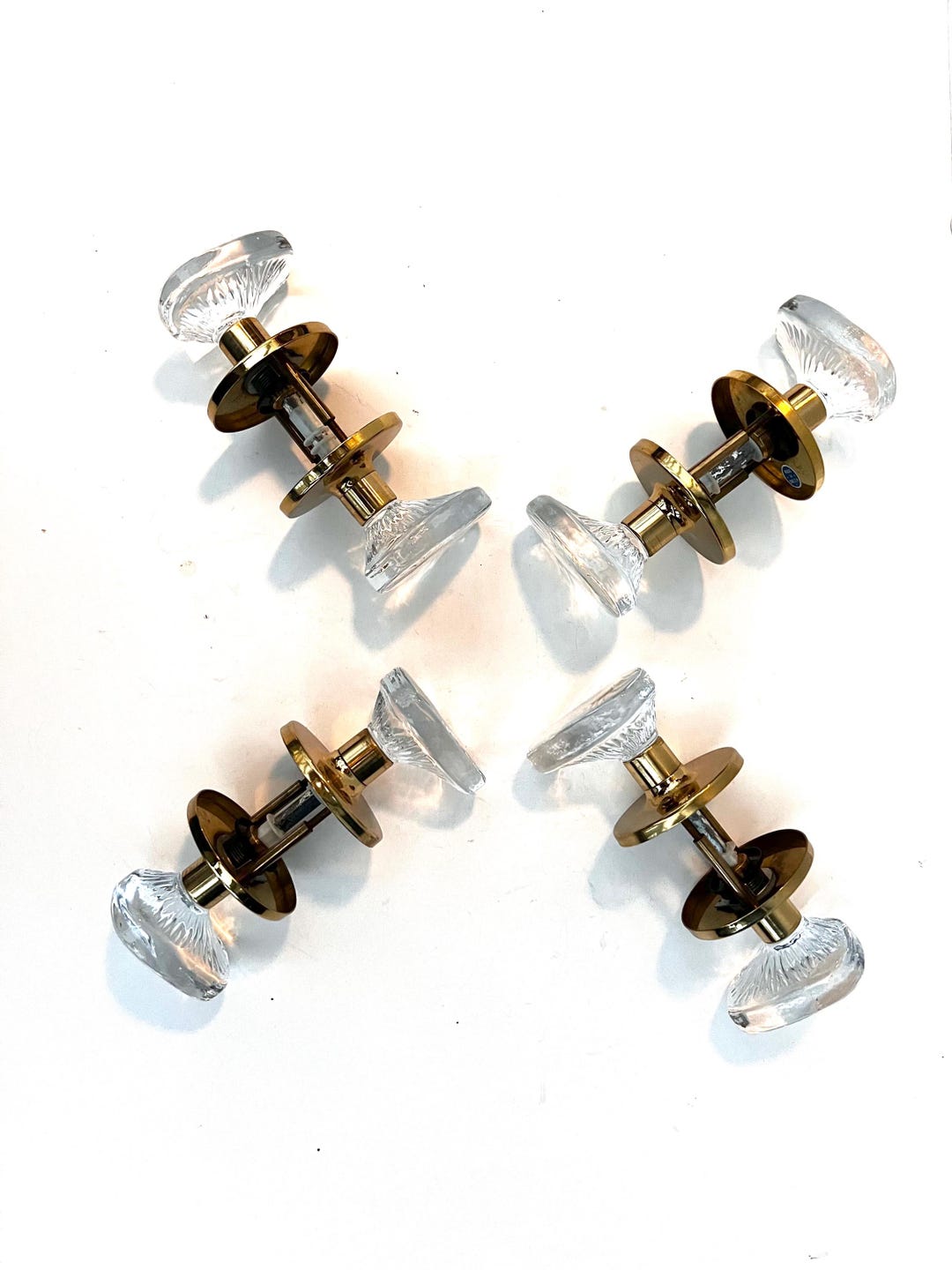 Rare Find 4 Set 8 Original Swedish Brass & Textured Clear Glass ...