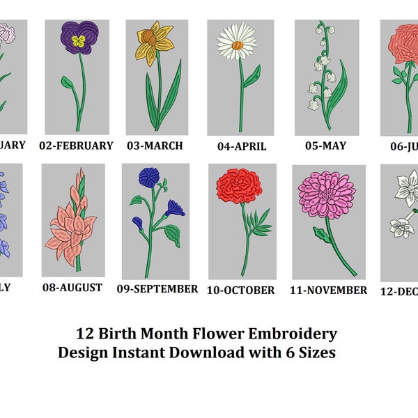 Birth Month Flower Embroidery Font - Etsy