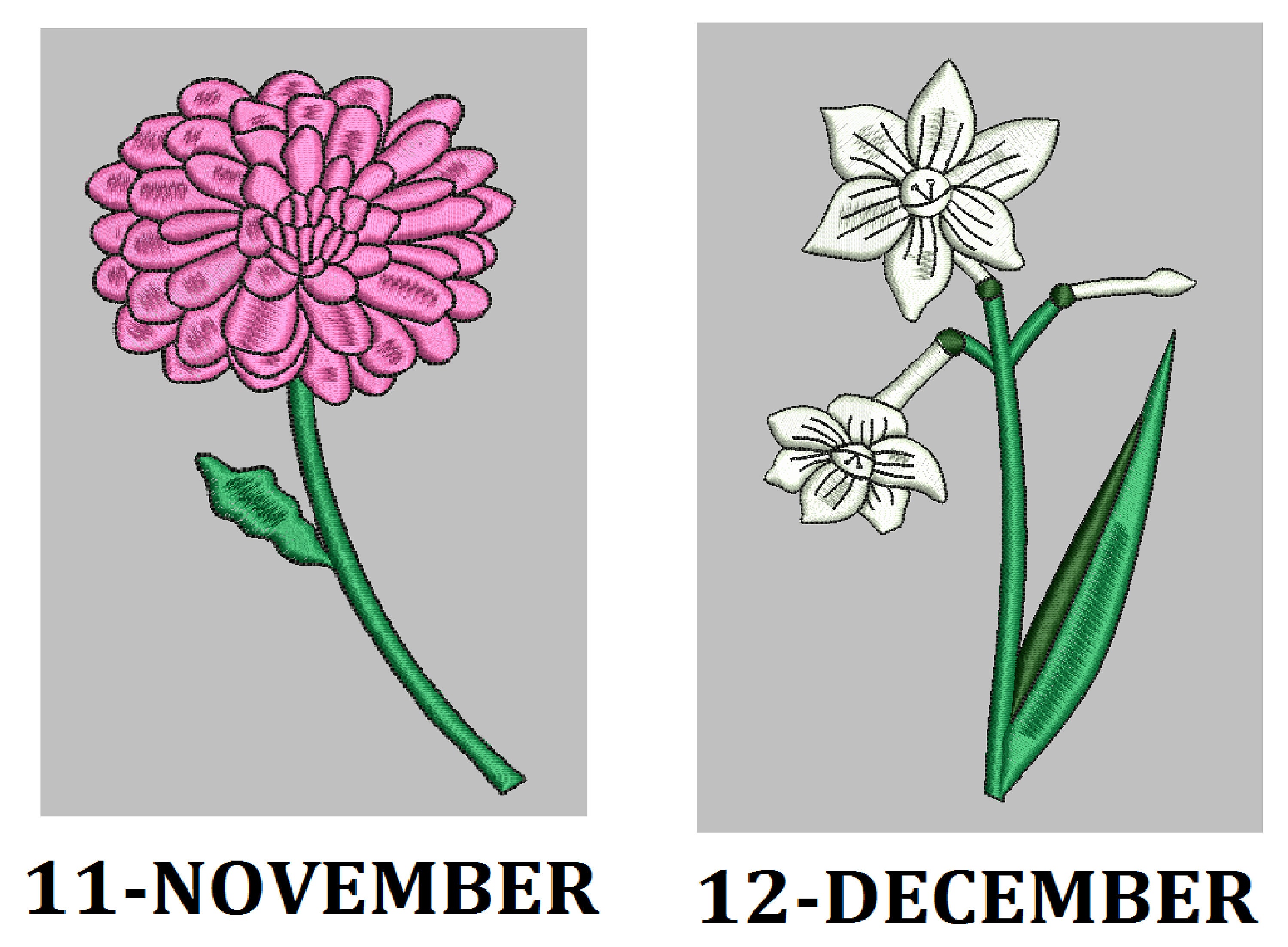 12 Wildflower Machine Embroidery Design, Birth Month Flower Floral ...