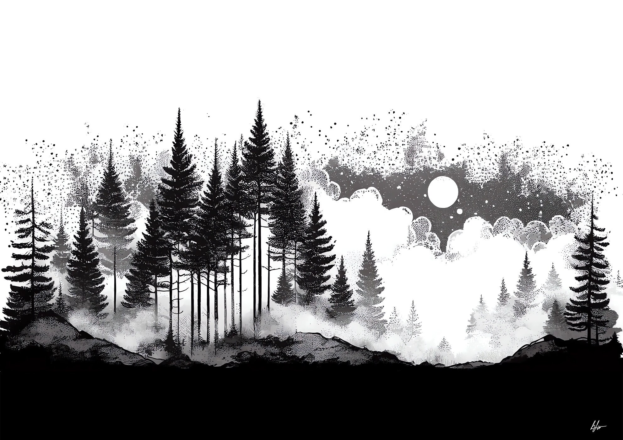 Dark Forest Tattoo Stencil
