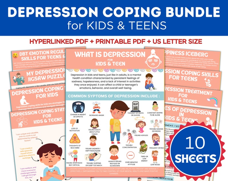 Depression Coping Skills Handout Bundle for Kids & Teens - Etsy