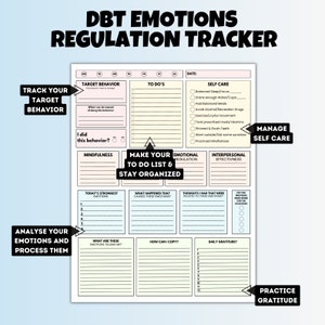 DBT Emotion Regulation Tracker | Regulation Worksheets | DBT Worksheets ...