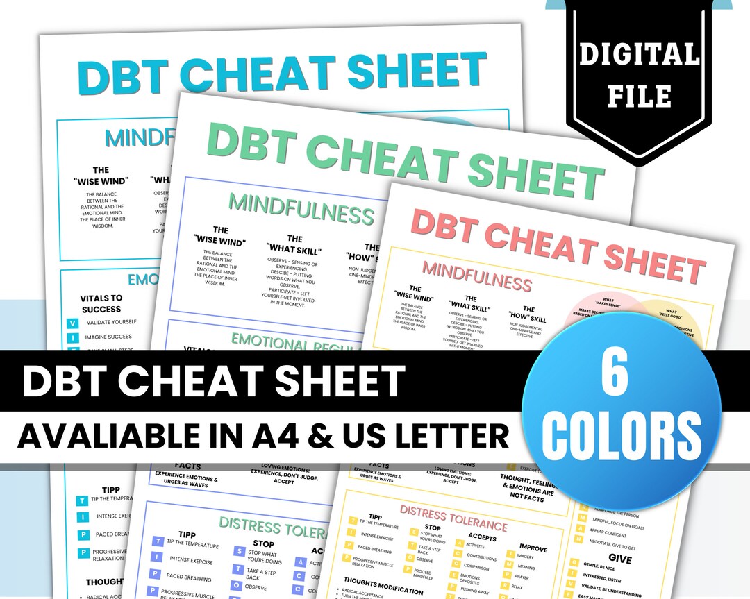 DBT Cheat Sheet, DBT Skills, Borderline, Bpd, Therapy Worksheet, Mental ...