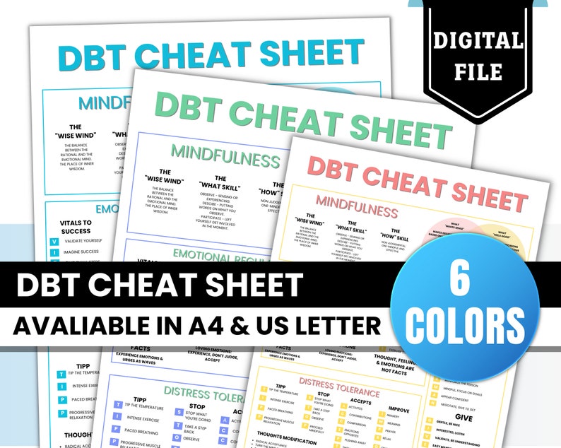 DBT Cheat Sheet, DBT Skills, Borderline, Bpd, Therapy Worksheet, Mental ...