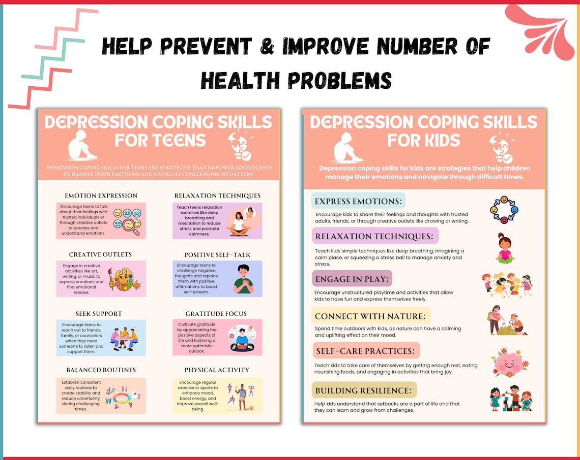 Depression Coping Skills Handout Bundle for Kids & Teens 10pages ...
