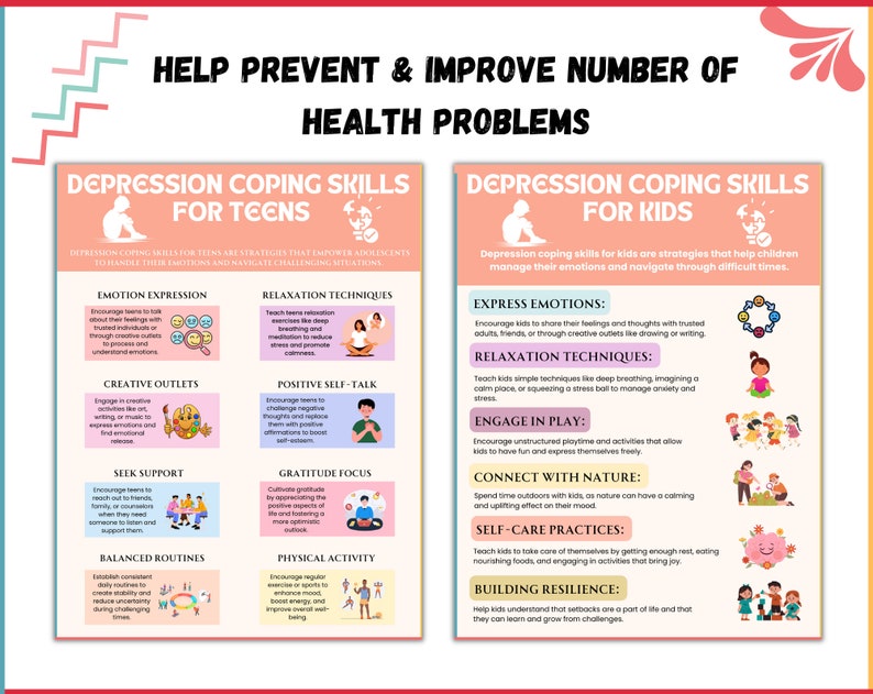 Depression Coping Skills Handout Bundle for Kids & Teens 10pages ...