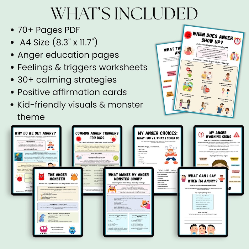 Anger Management Worksheets for Kids, Kids Anger Help, Anger Guide ...
