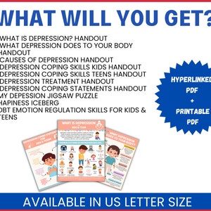 Depression Coping Skills Handout Bundle for Kids & Teens (10pages ...