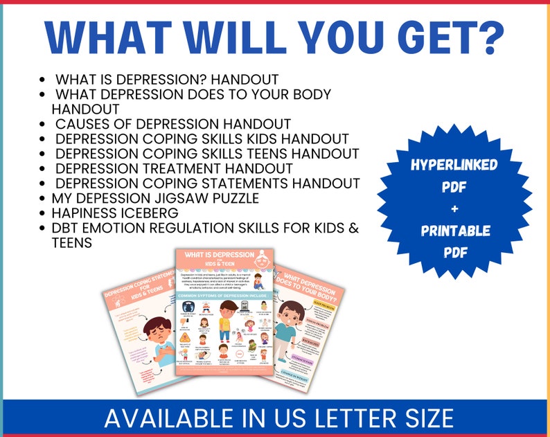 Depression Coping Skills Handout Bundle for Kids & Teens (10pages ...