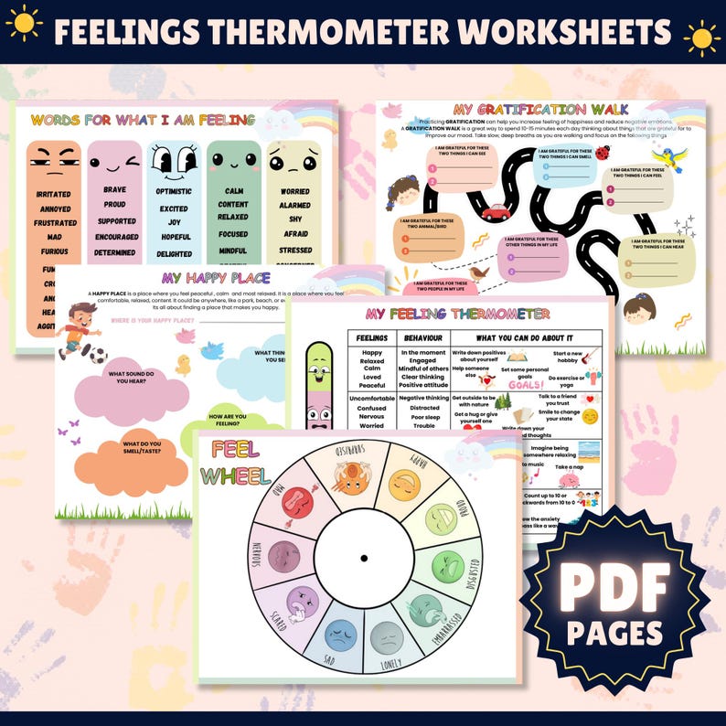 Feelings Thermometer Worksheets 10pages | Therapy Worksheets | Mental ...