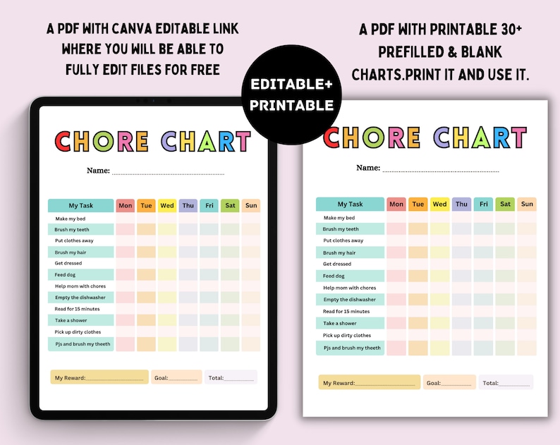Editable Chore Chart for Multiple Kids Daily Checklist Canva - Etsy