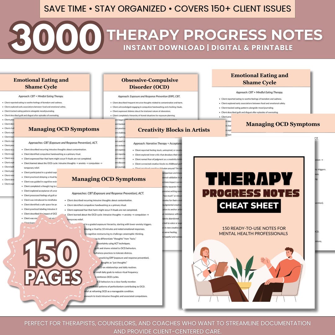 3000 Therapy Progress Notes Cheat Sheet, 150 Pages, Counseling Notes ...