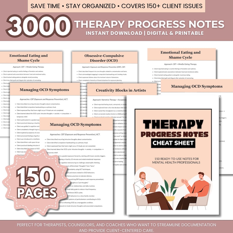 3000 Therapy Progress Notes Cheat Sheet, 150 Pages, Counseling Notes ...