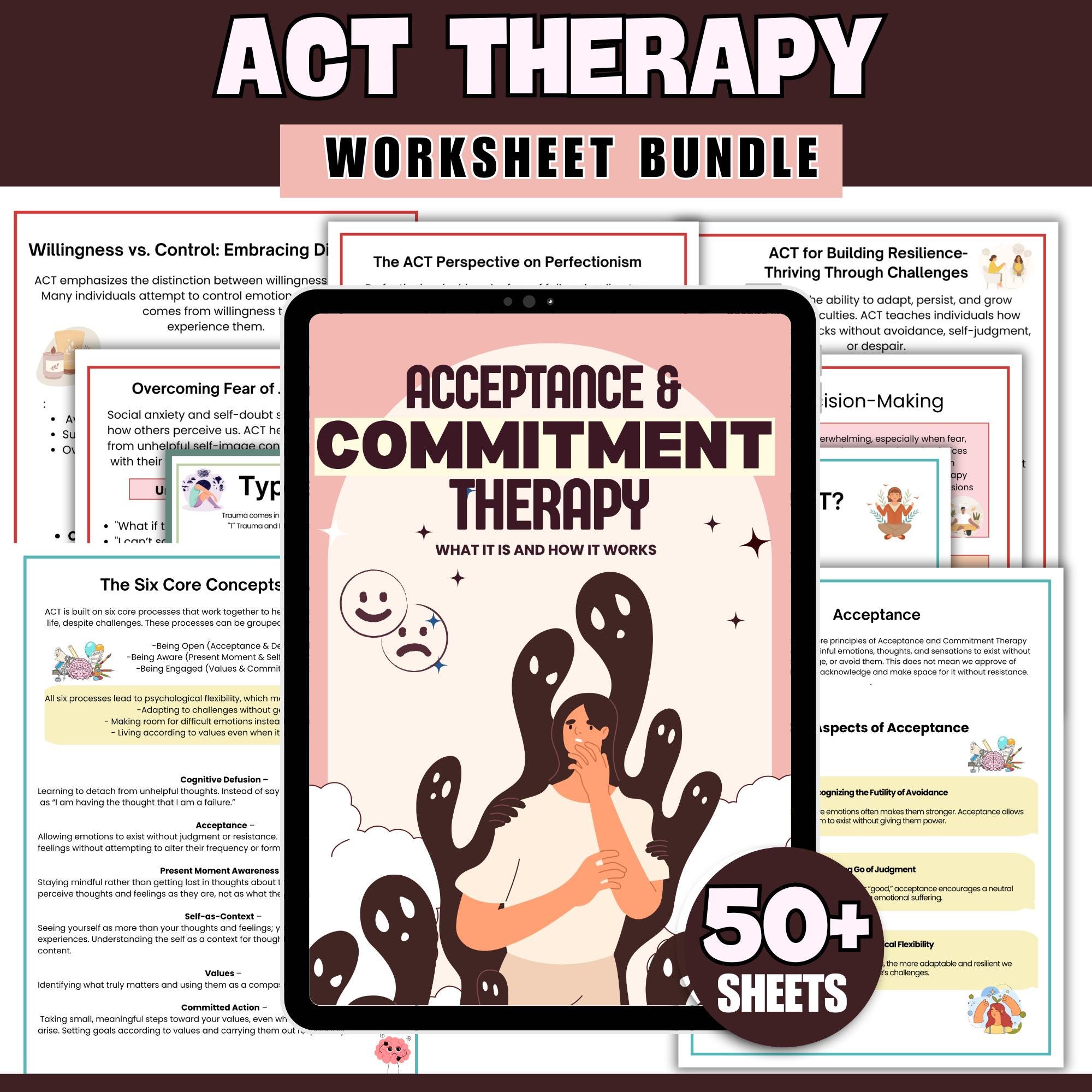 Acceptance & Commitment Therapy 50+ Worksheets, Mindfulness, ACT Values ...