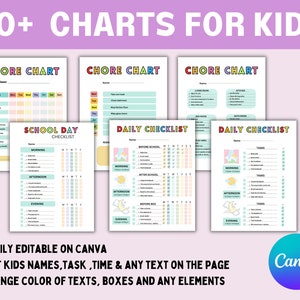 Editable Chore Chart for Multiple Kids Daily Checklist Canva, Daily ...