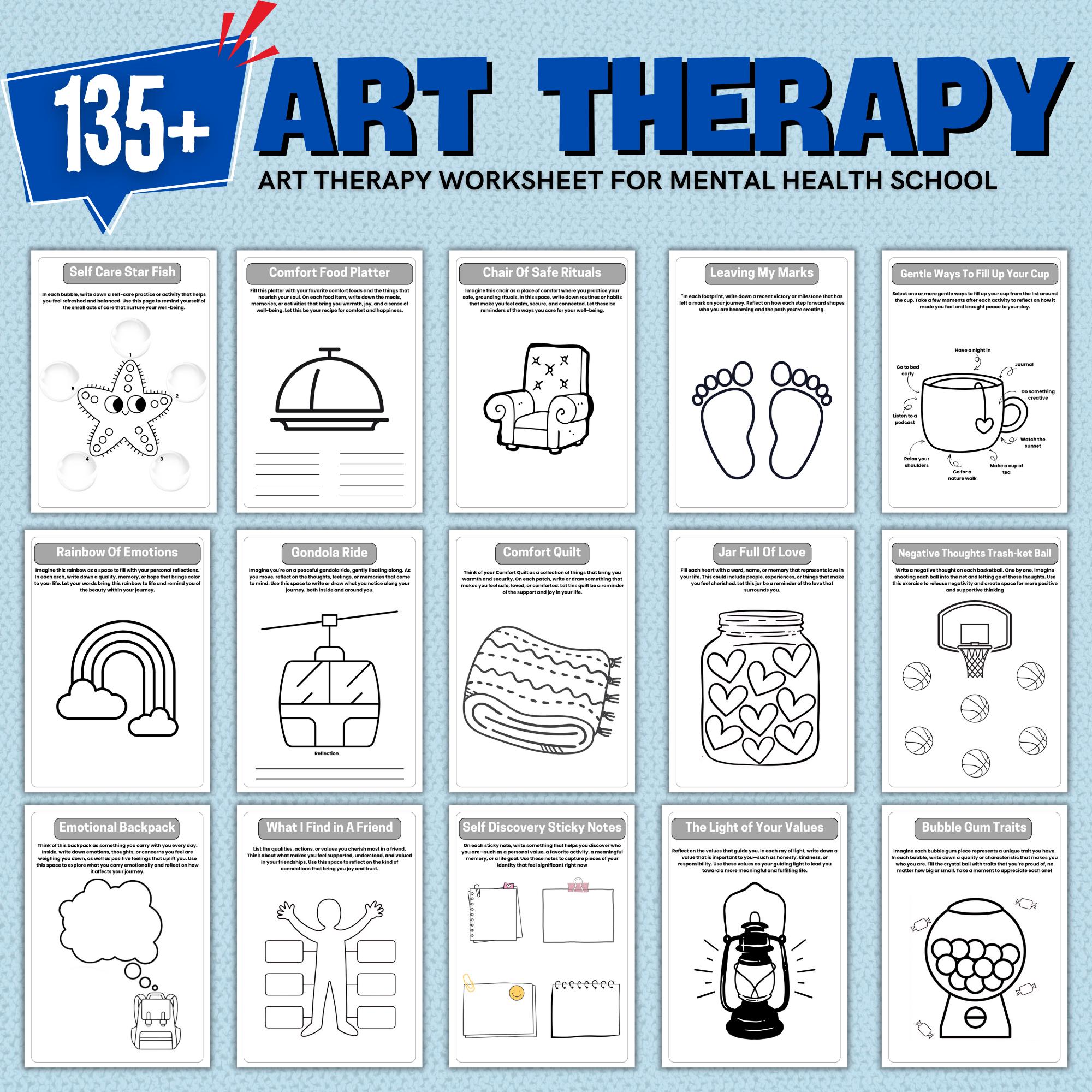 130+ Art Therapy Worksheets for Mental Health School, Self Esteem ...