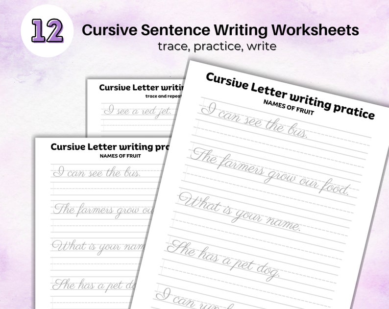 Cursive Handwriting Practice Worksheets for Kids Printable - Etsy