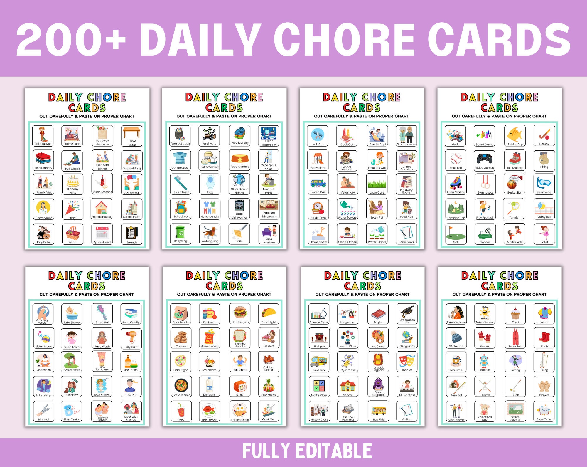 Kids Chore Chart Bundle: Daily Routine Cards, Editable Checklist ...