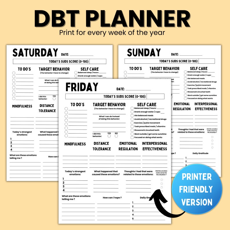 DBT Planner: Therapy & Skills Journal, Self-care Worksheet (PDF ...