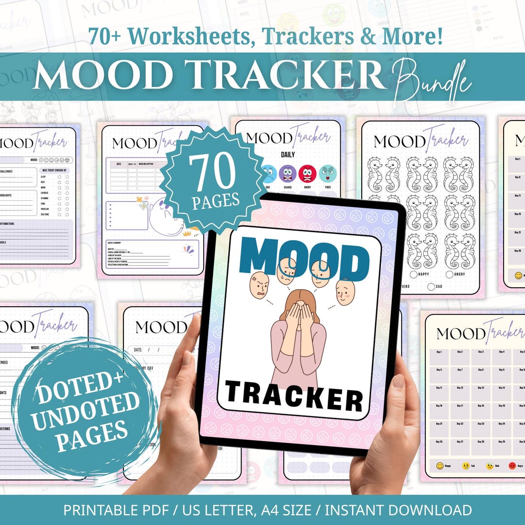 Mood Tracker Bundle, 70+ Worksheets, Mental Health Planner, ADHD Daily ...