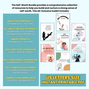 Self Worth Mega Bundle 200+ Sheets | Self Workbook | US Letter | Self ...