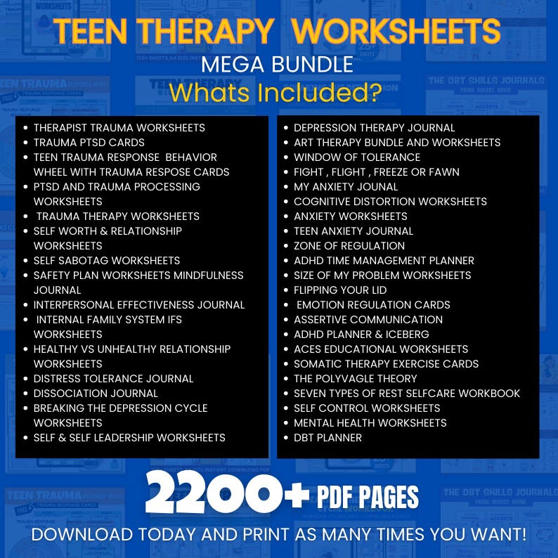 Teen Therapy Mega Bundle 2200+ Pages , Mindfulness for Teens, Therapy ...