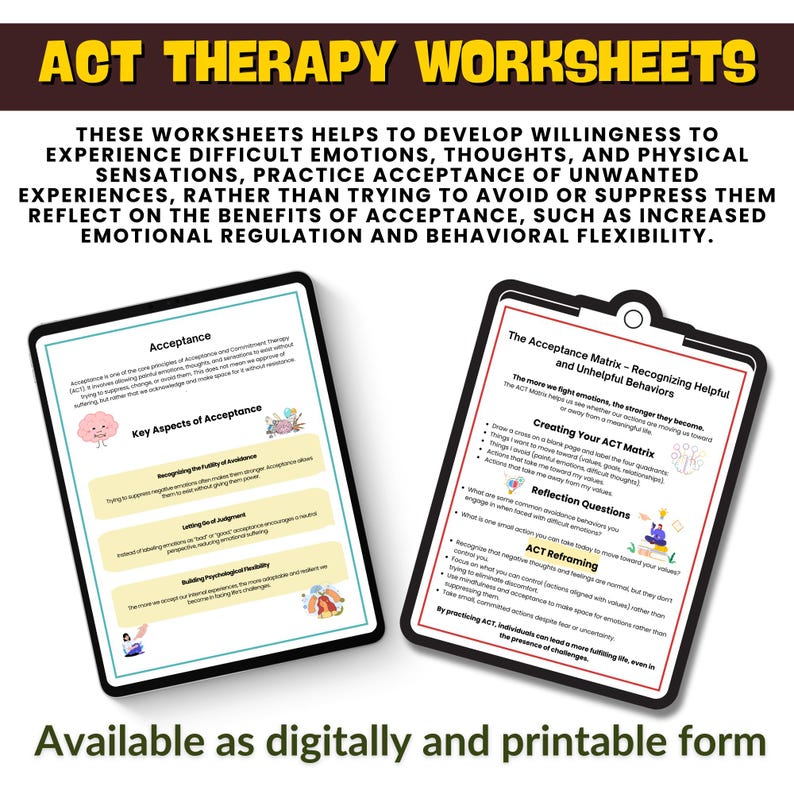 Acceptance & Commitment Therapy 50+ Worksheets, Mindfulness, ACT Values ...