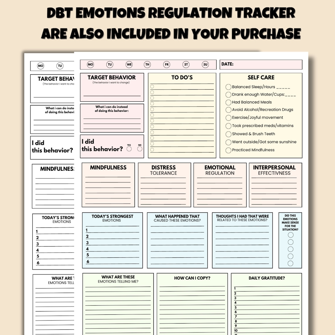 DBT Skills Tracker Printable: Therapy Worksheet & Cheat Sheet (US ...