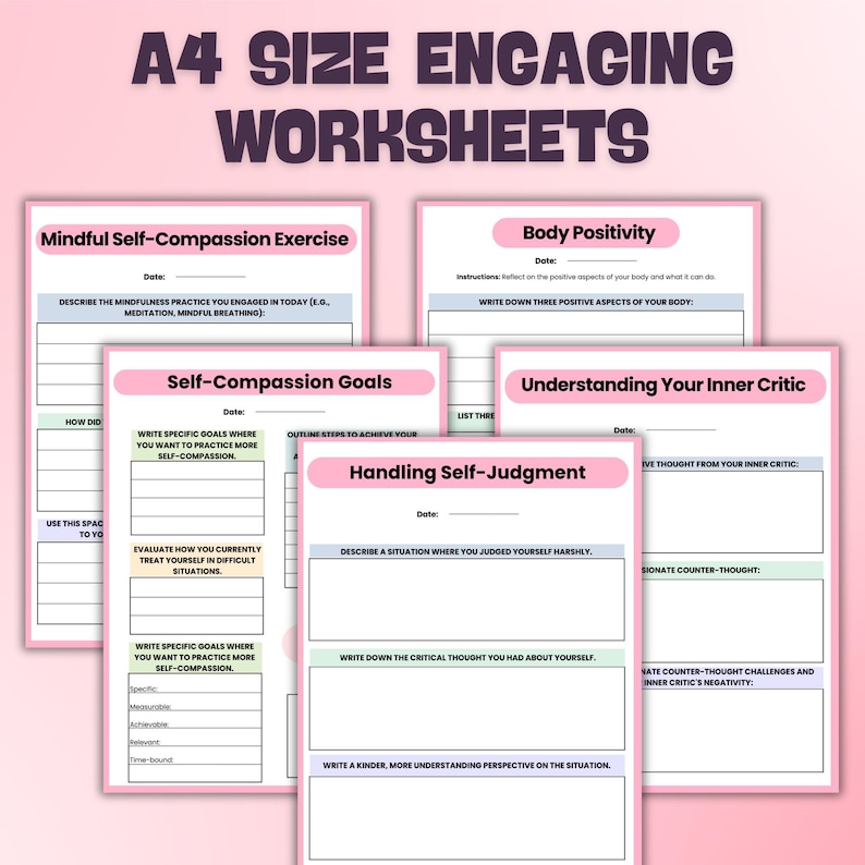 Self Compassion Journal Bundle, Self Esteem, Therapy Worksheets ...