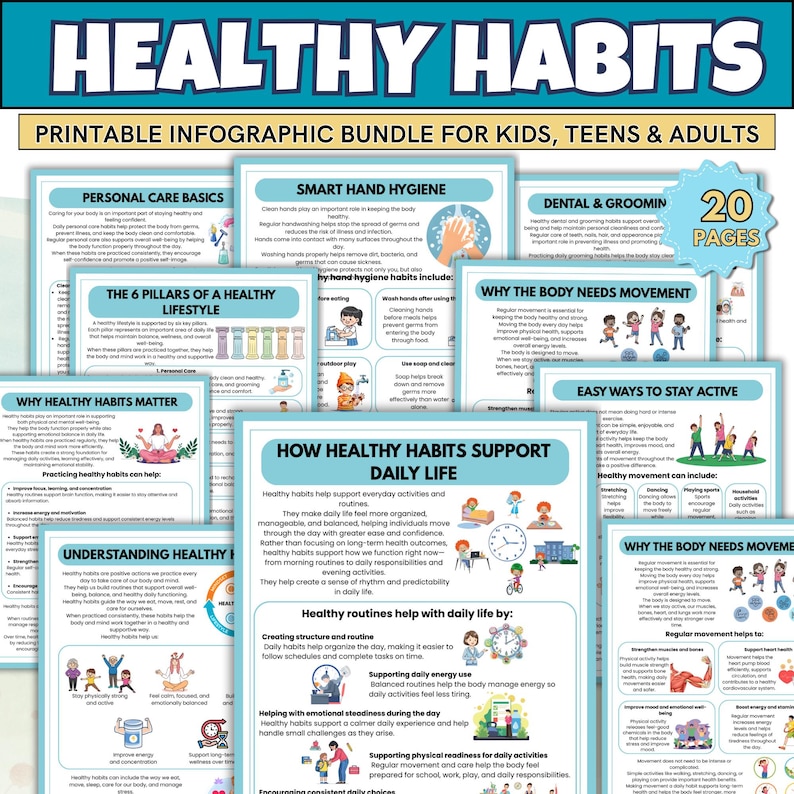 Healthy Habits Printable | Daily Routine & Wellness Infographics | Kids ...