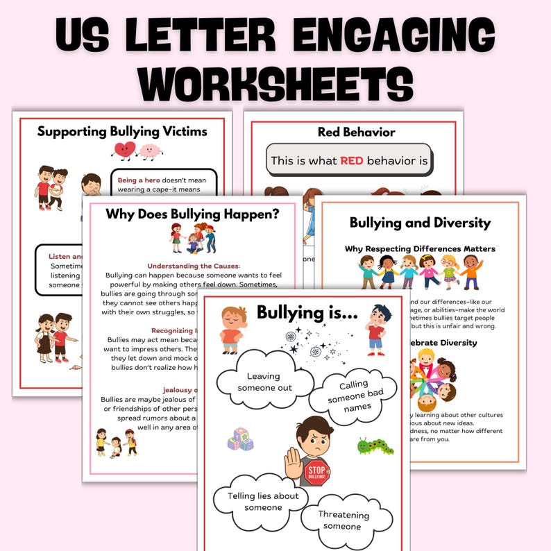 Bullying Workbook: Kids Therapy Printables, Classroom Activities ...