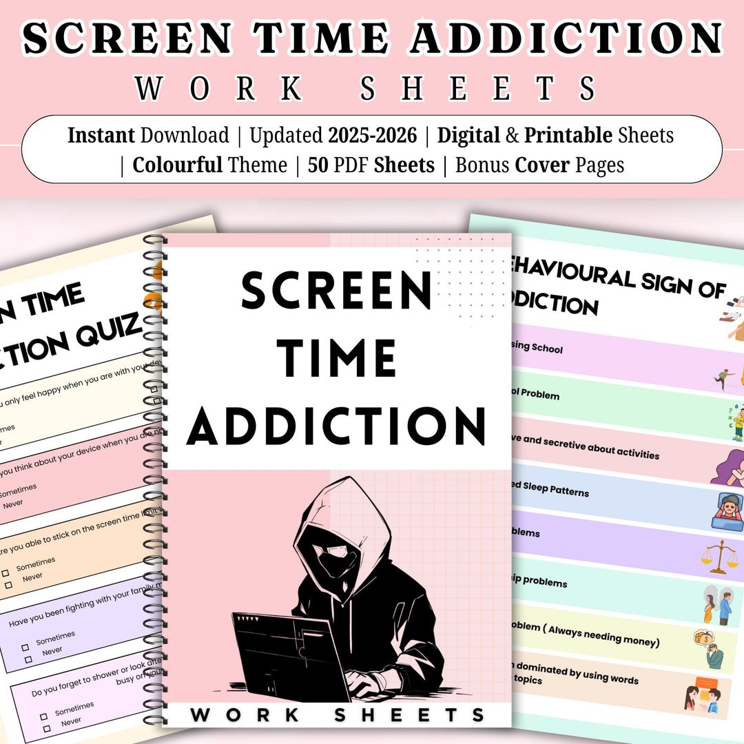 Screen Time Addiction Workbook, 50 Pages, Updated 2025-26, Tech ...
