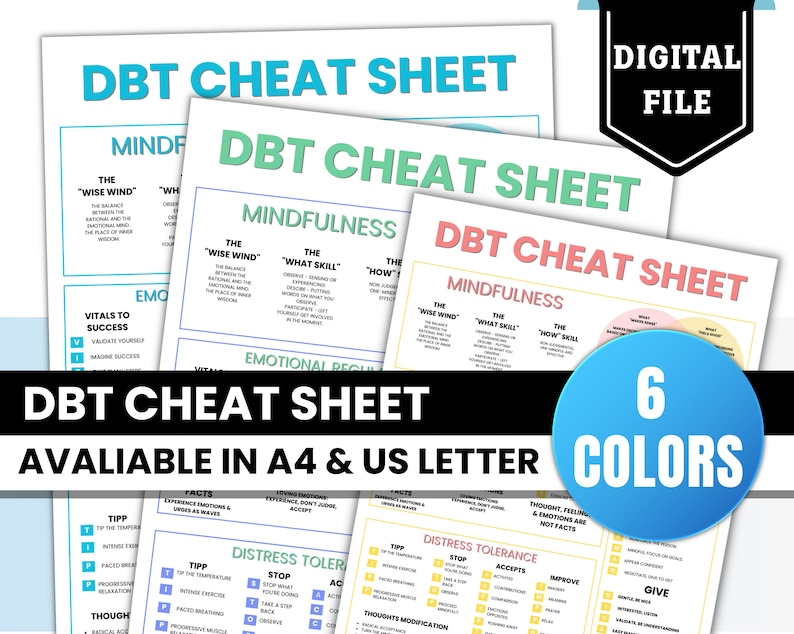 DBT Cheat Sheet Bundle: Coping Skills, Therapy Worksheets (digital ...