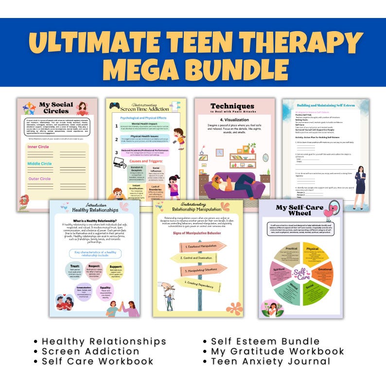 Teen Therapy Mega Bundle 2200+ Pages , Mindfulness for Teens, Therapy ...