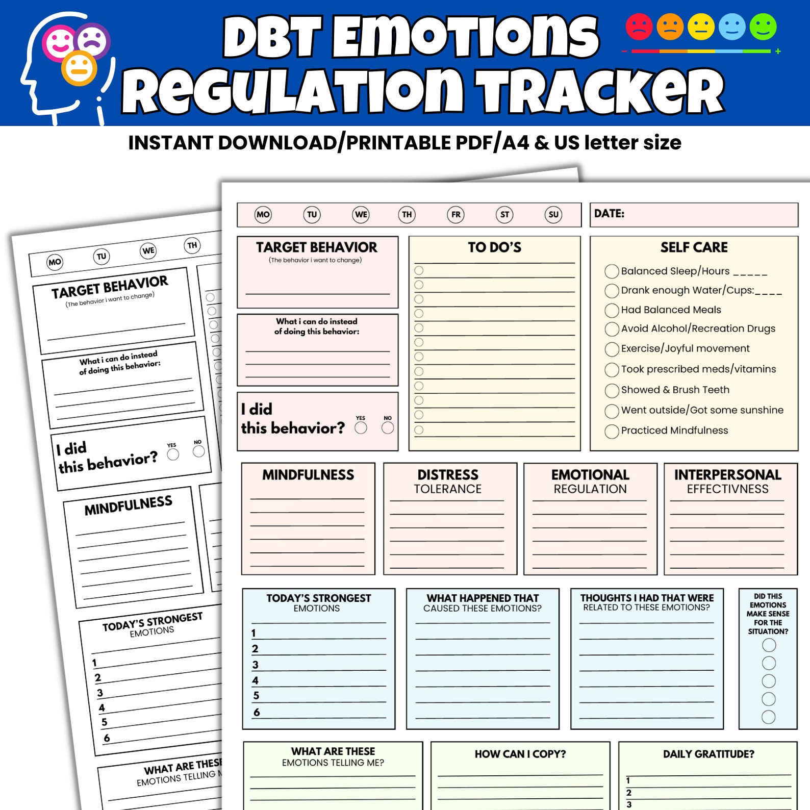DBT Emotion Regulation Tracker | Regulation Worksheets | DBT Worksheets ...