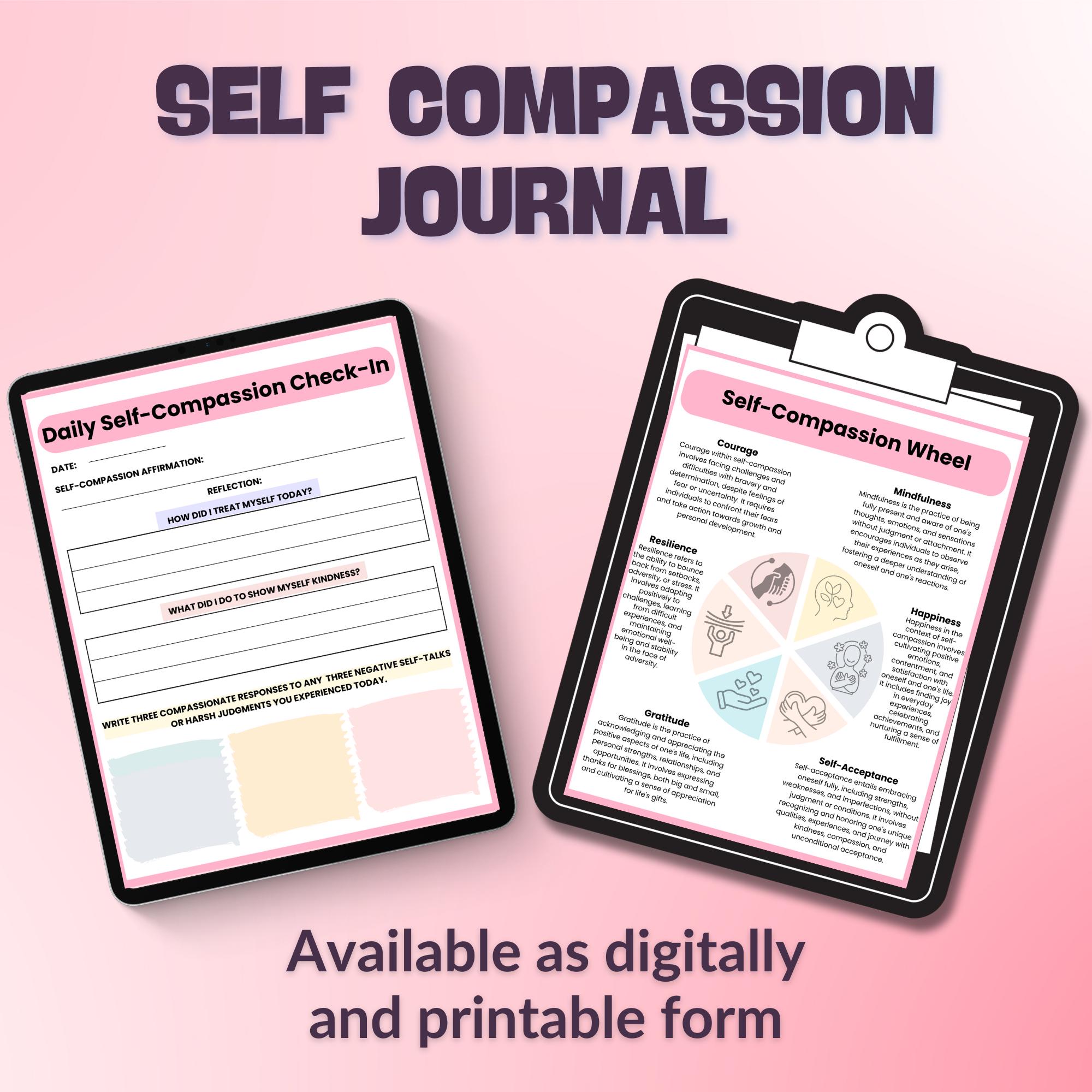 Self Compassion Journal Bundle, Self Esteem, Therapy Worksheets ...