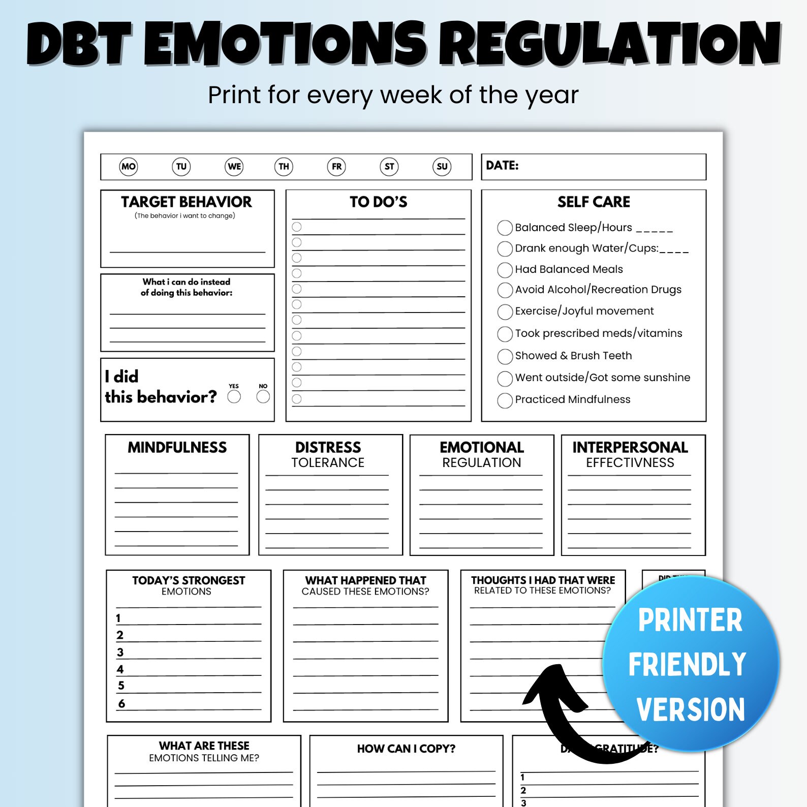 DBT Emotion Regulation Tracker | Regulation Worksheets | DBT Worksheets ...