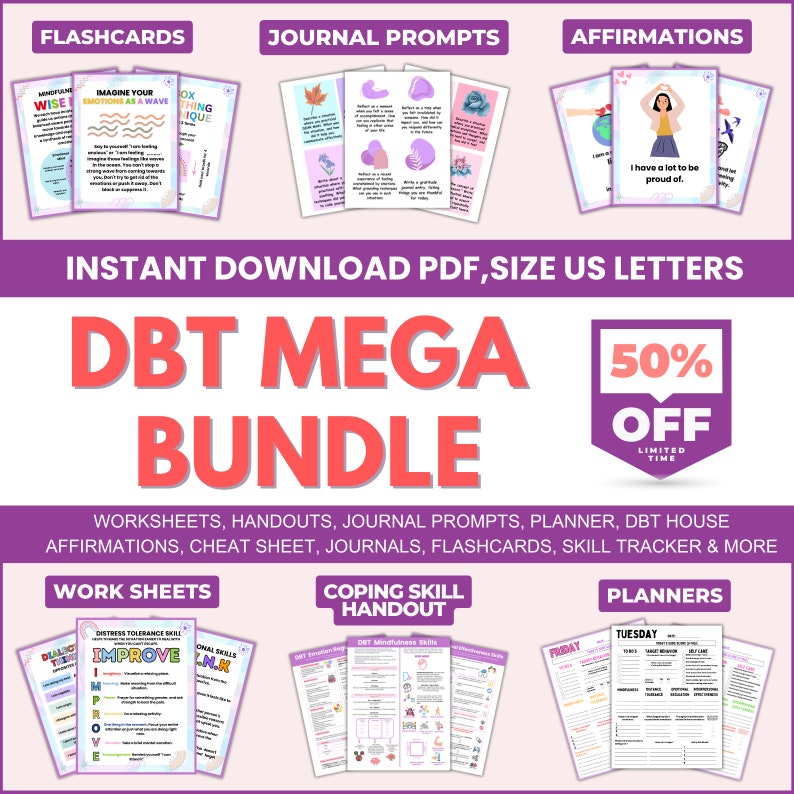 DBT Mega Bundle: Therapy Worksheets, Flashcards, Journal (digital ...