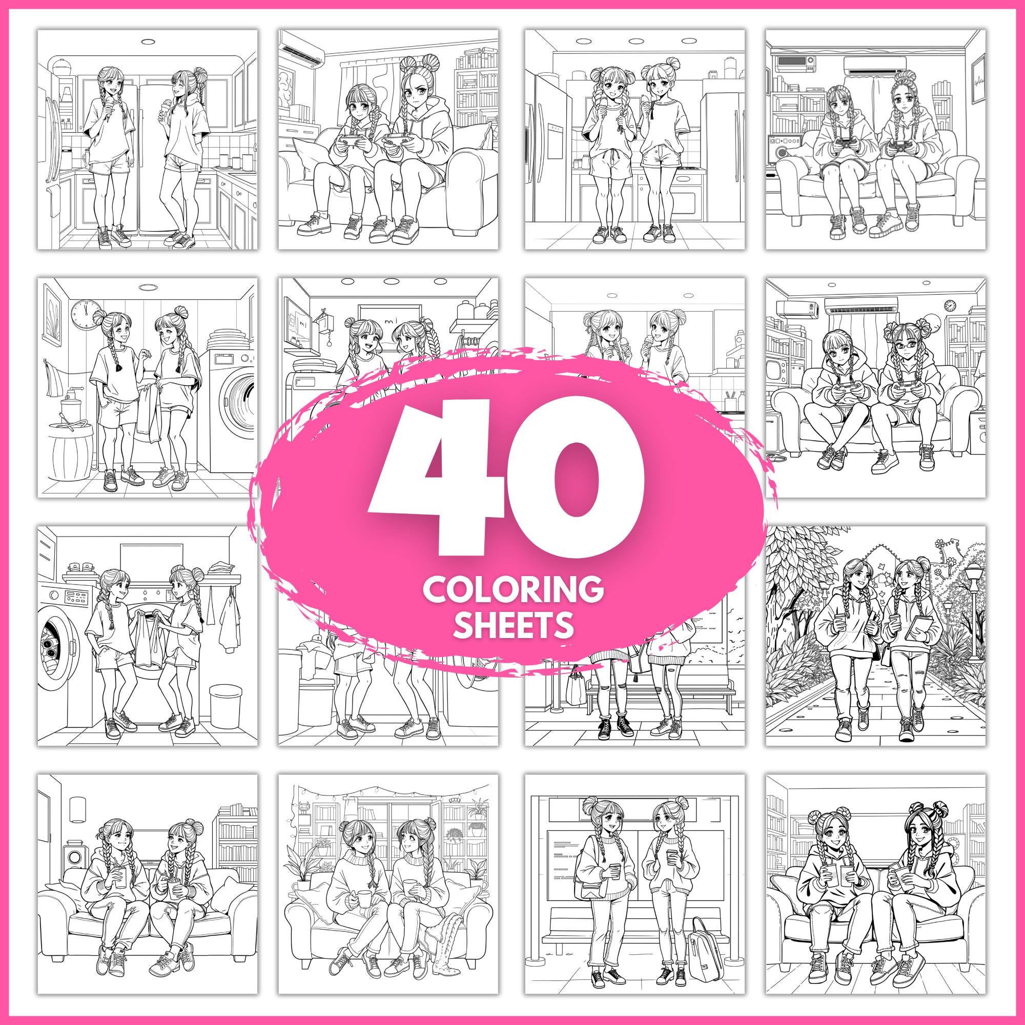 Besties Moment Cute and Girly Coloring Book, 40+ Coloring Sheets ...
