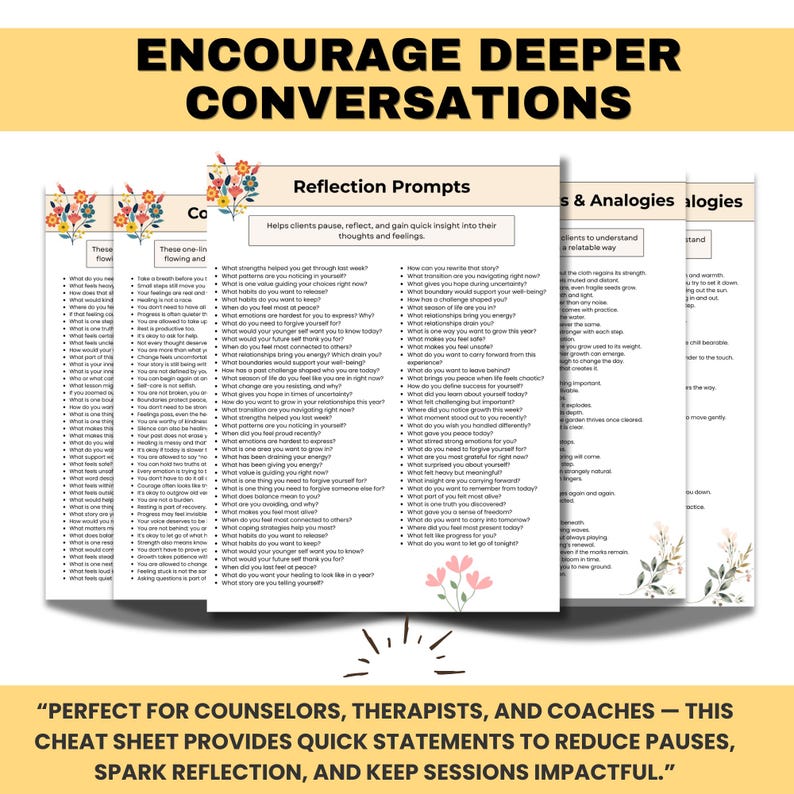 Counselor One-liners Cheat Sheets, Therapy Tools for Counselors, 150 ...