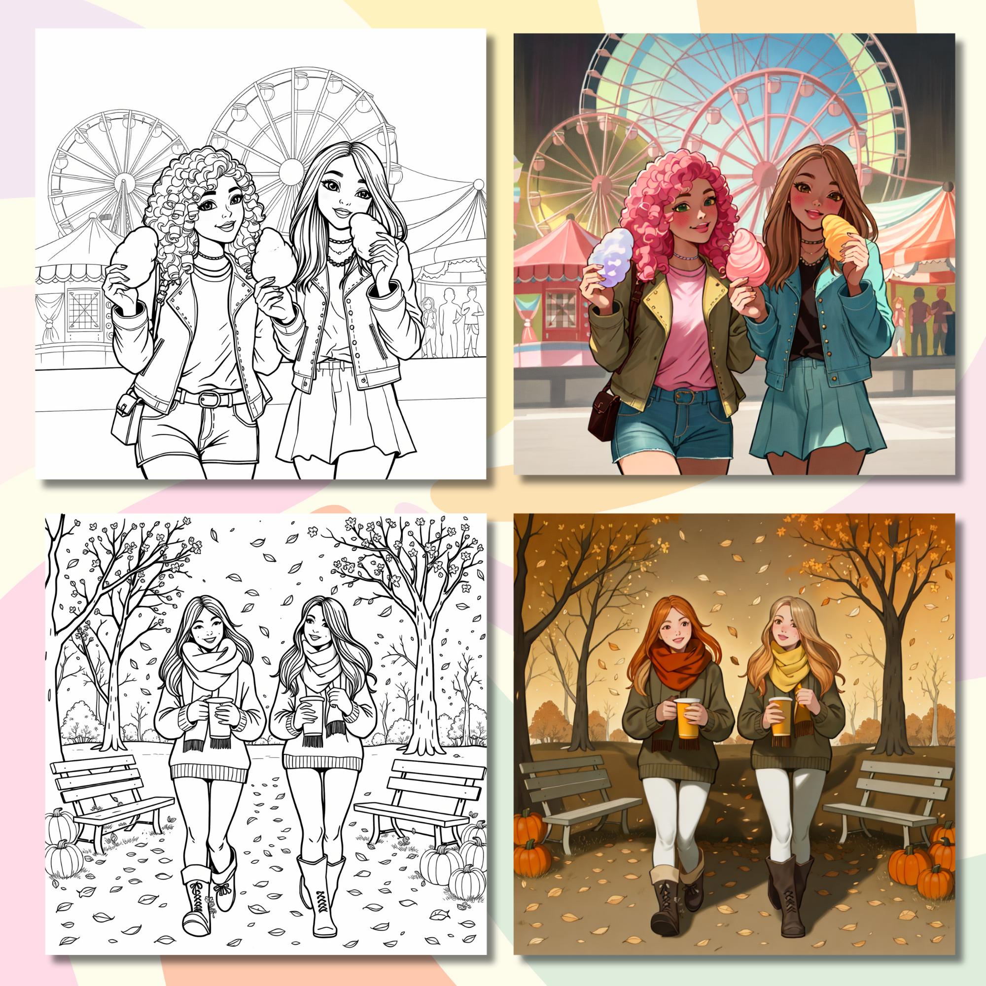Besties Moment Cute and Girly Coloring Book, 40+ Coloring Sheets ...