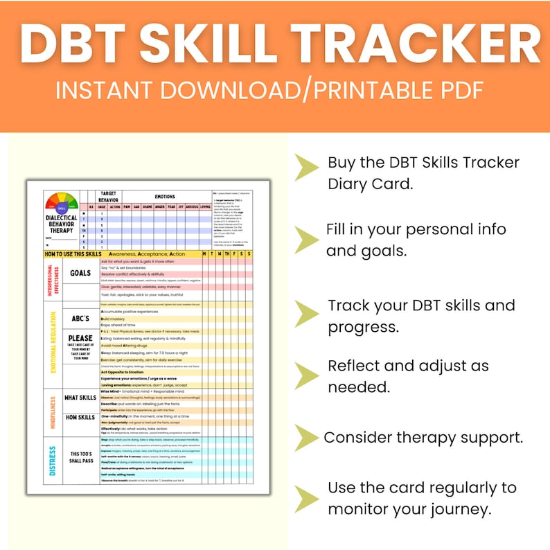 DBT Skills Tracker Printable US Letter Size | Therapy Worksheet ...