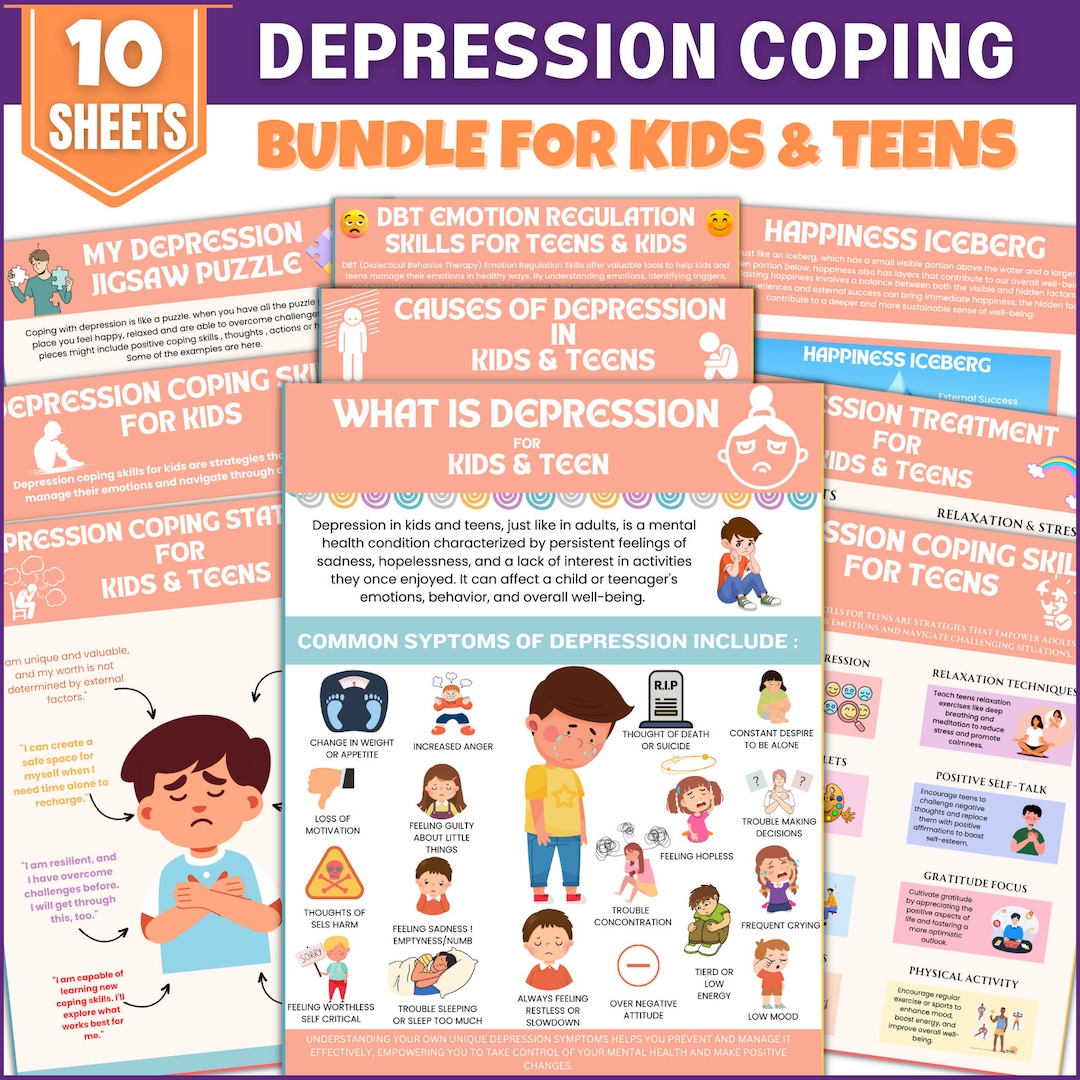 Depression Coping Skills Handout Bundle for Kids & Teens (10pages ...