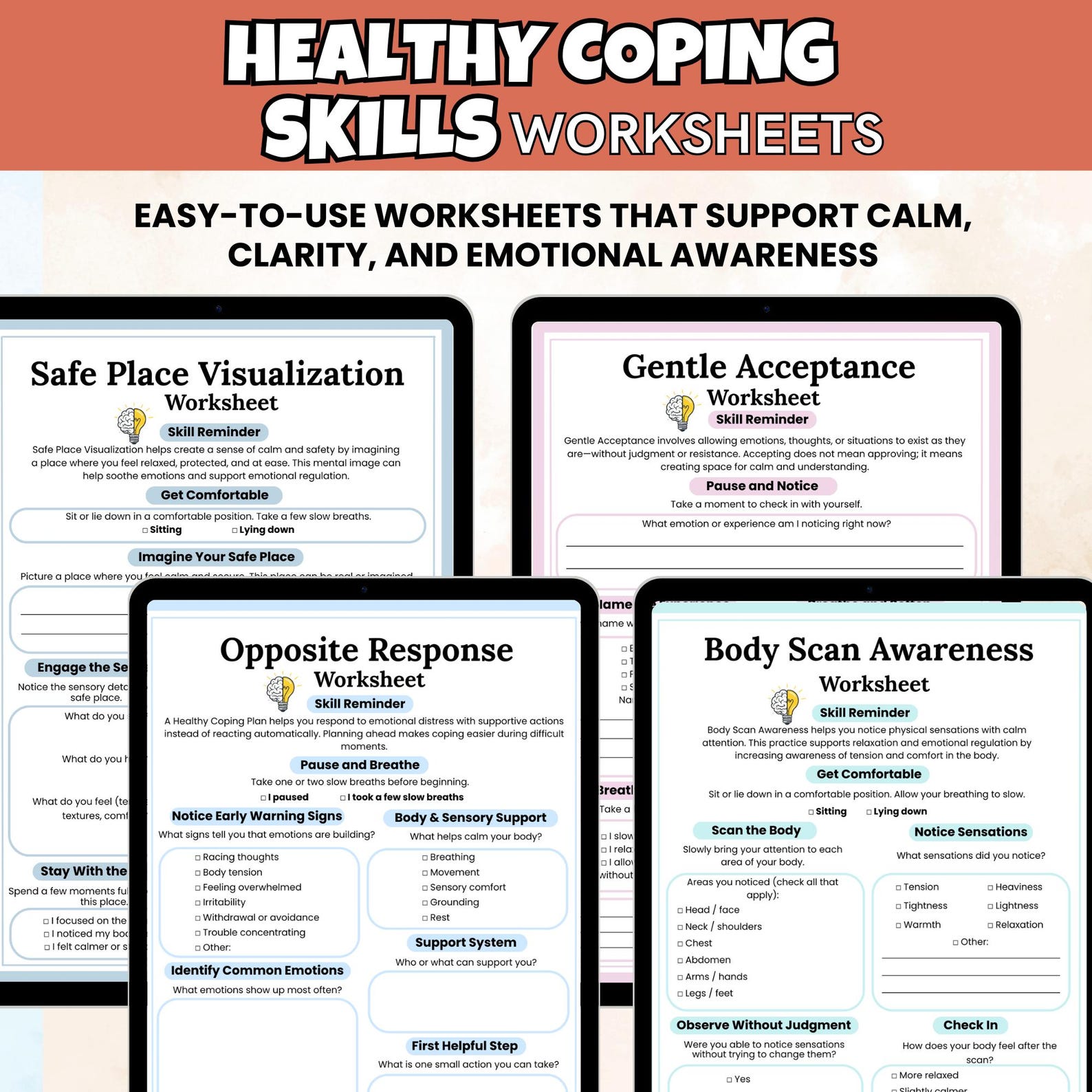 Healthy Coping Skills Cheat Sheet & Worksheets | Emotional Regulation ...