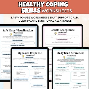 Healthy Coping Skills Cheat Sheet & Worksheets | Emotional Regulation ...
