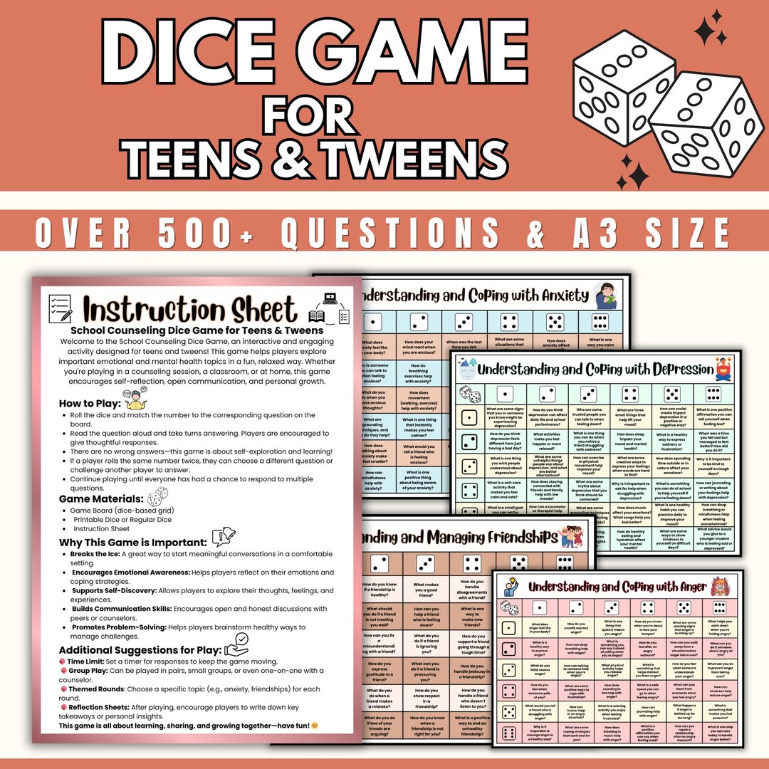 School Counseling Dice Game for Teens & Tweens, Family Game Night ...